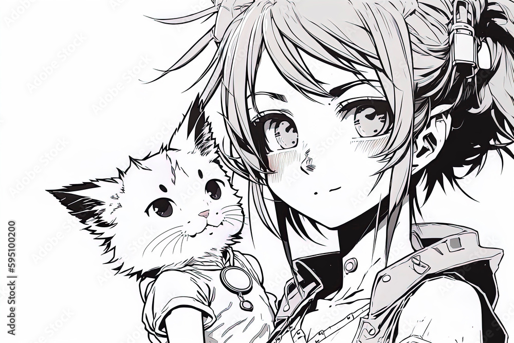 Anime Cat Girl Outline