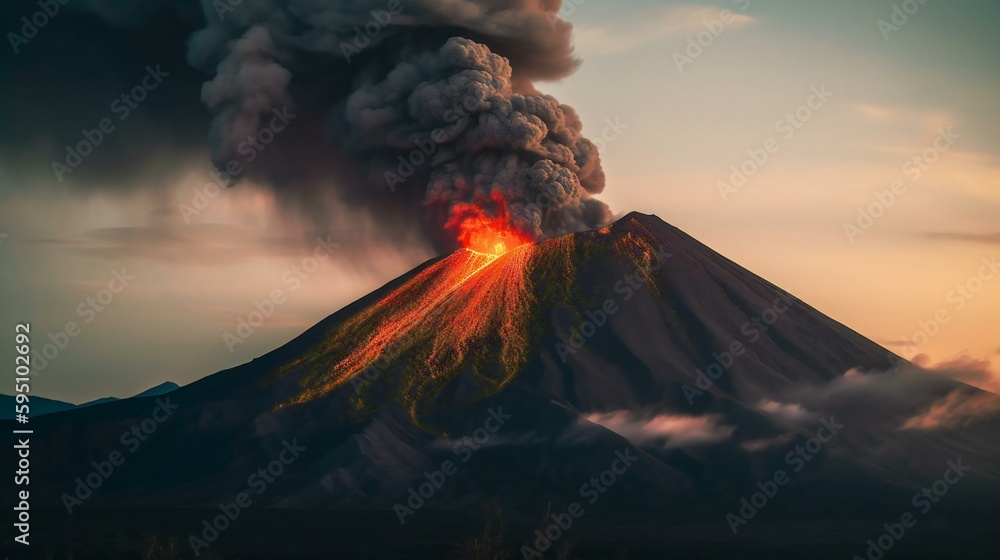 Majestic active volcano captured during a majestic eruption, huge smoke ...