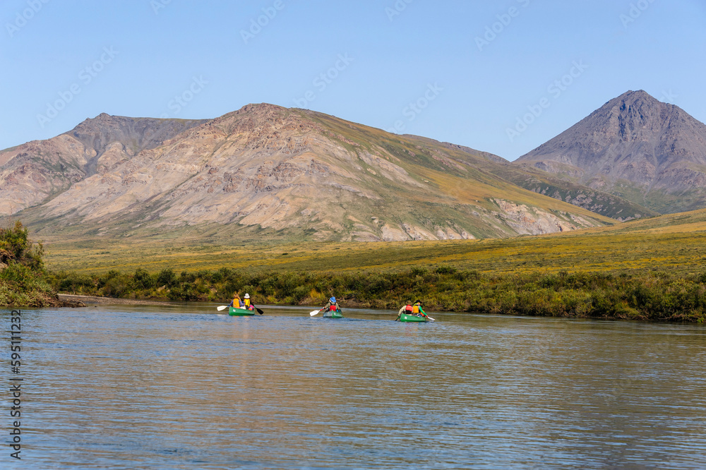 USA, Alaska, Gates of the Arctic National Park, Noatak River. Canoers ...