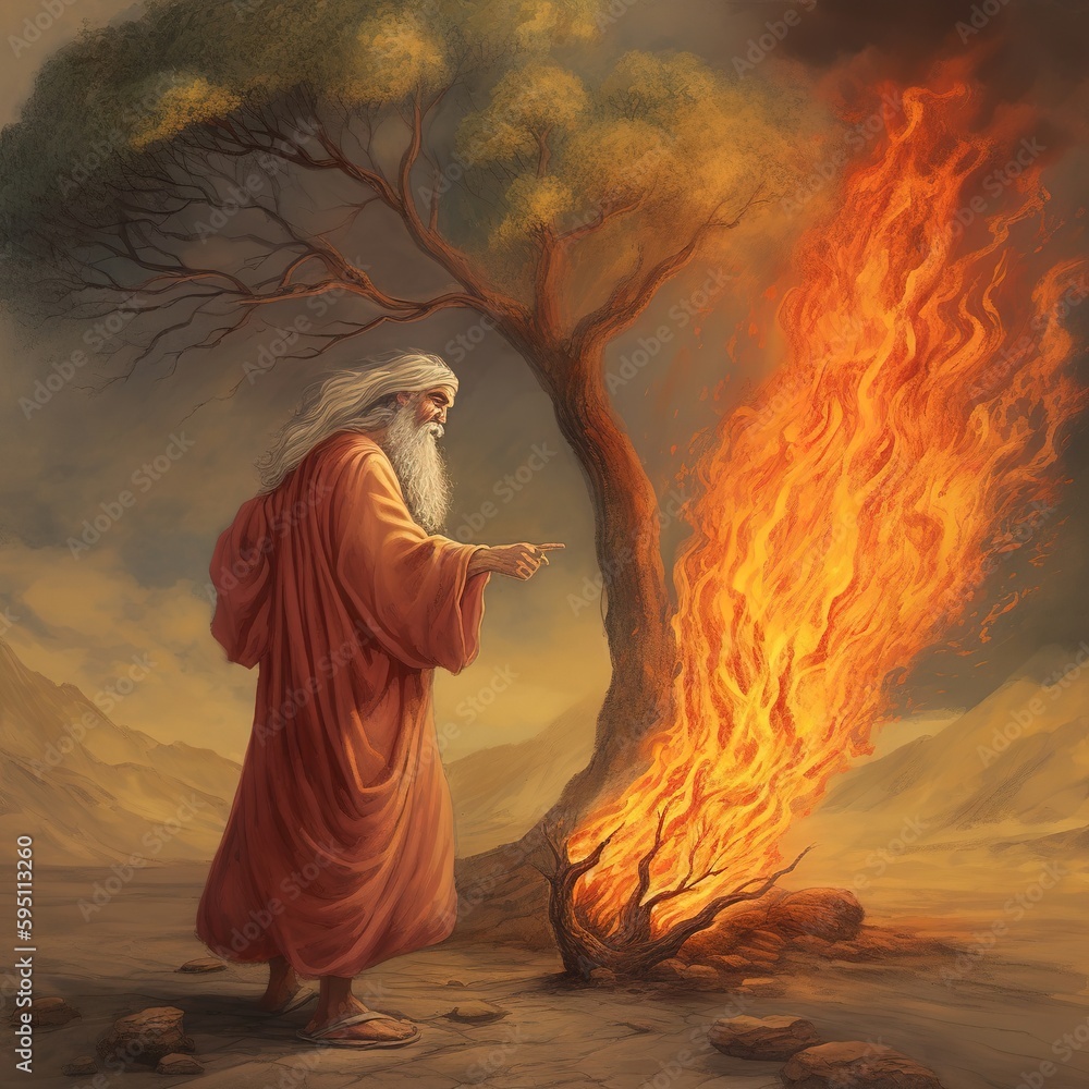 Moses and the burning bush. generative ai Stock Illustration | Adobe Stock