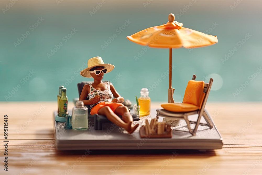 Ilustrace „tanned Woman In Sunhat And Sunglasses Relaxing With Cocktail