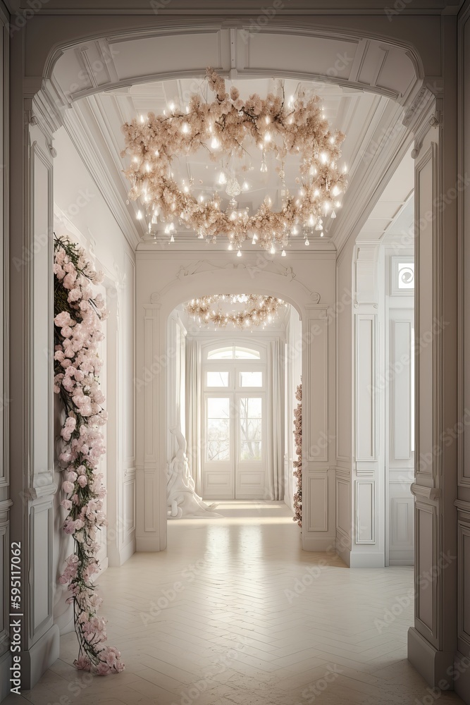 Maternity background or wedding backdrop elegant white mansion hallway ...