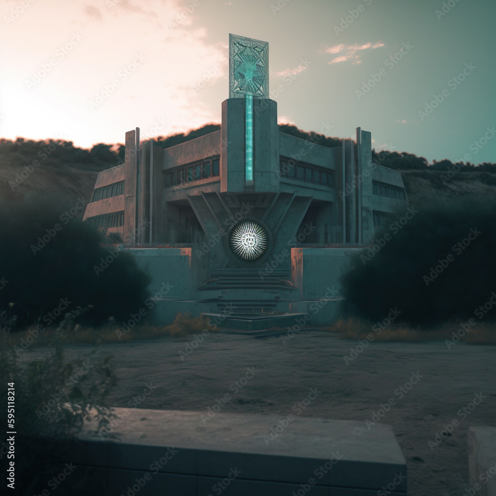 Brutalist modular concrete modernist building. external futuristic ...