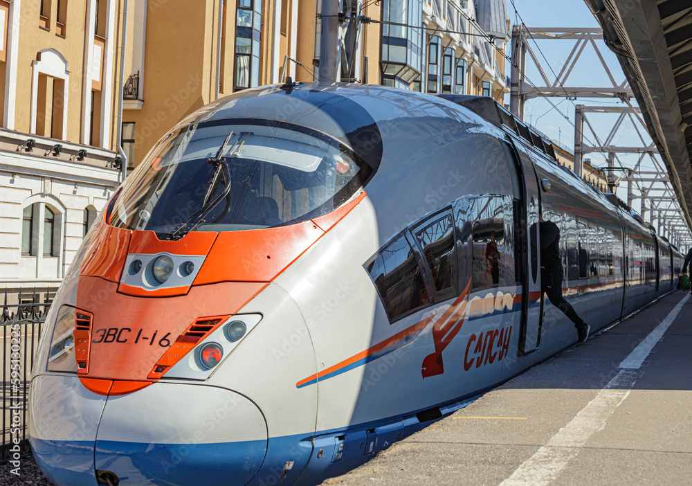 Aeroexpress "Sapsan" at the Moscow railway station of St. Petersburg ...