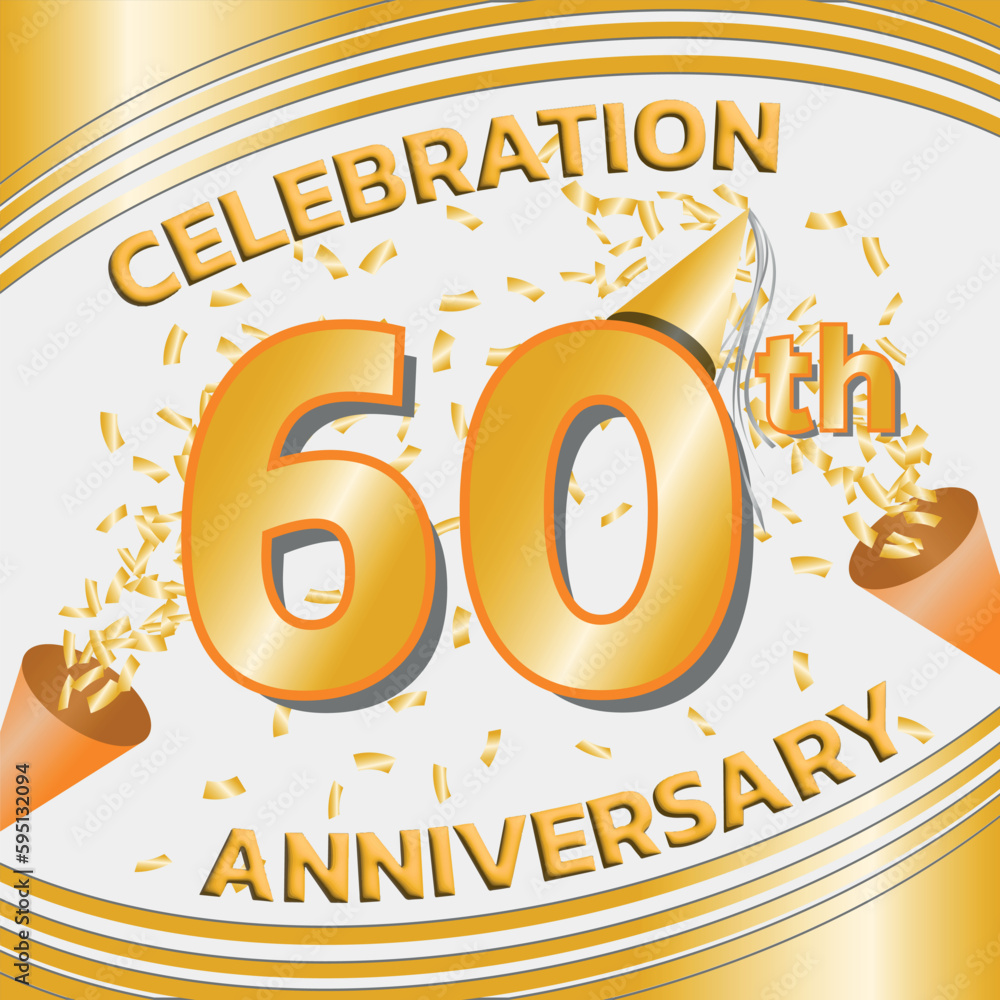 Celebration Anniversary 60 Years with Golden Confetti Stock Vector ...