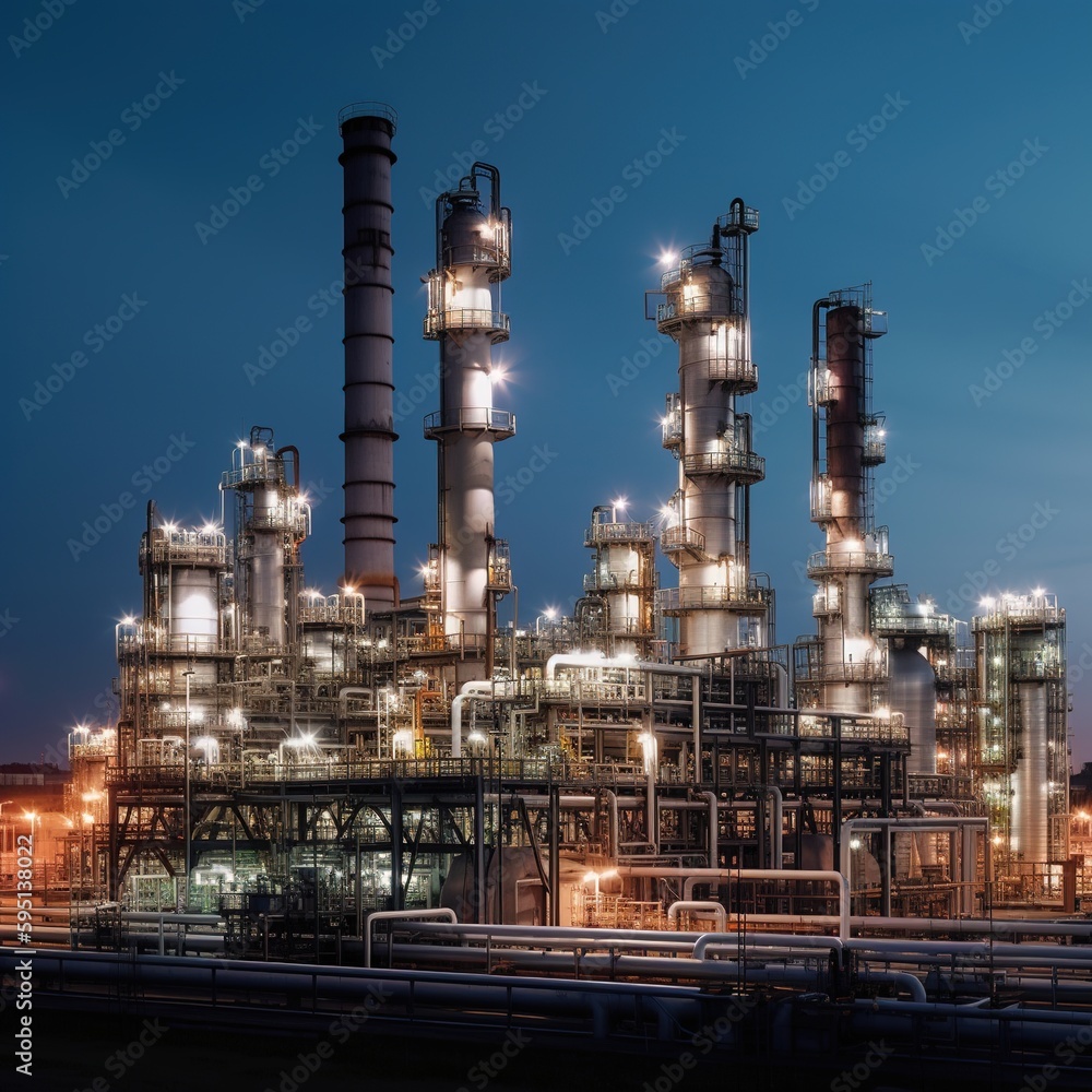oil refinery plant at night, Oil refinery at dawn, oil and natural gas ...