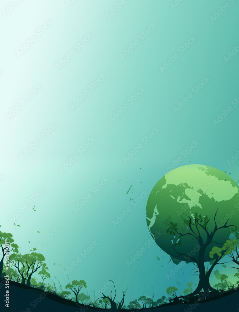 Environment day poster background, tree and plants, graphic pastel green and blue with copy ...