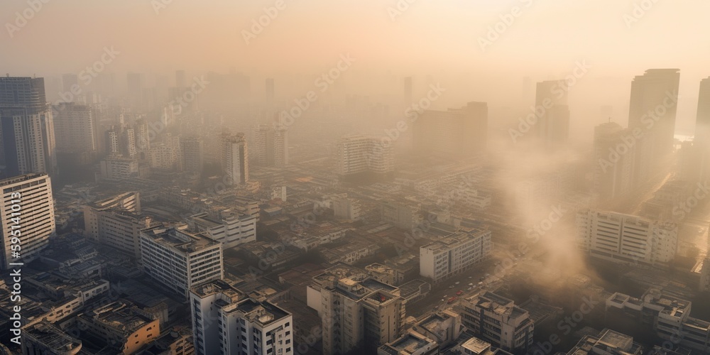 Smog-choked cityscape, highlighting the alarming air pollution caused ...
