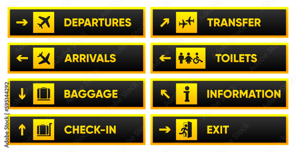 Airport sign departure arrival travel icon. Airport board airline sign ...
