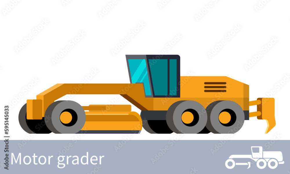 Modern motor grader machine. Construction vehicle symbol with shovel ...