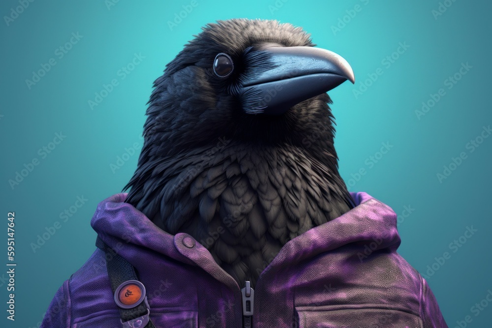 Anthropomorphic Black Crow dressed in human clothing. humanized animal ...