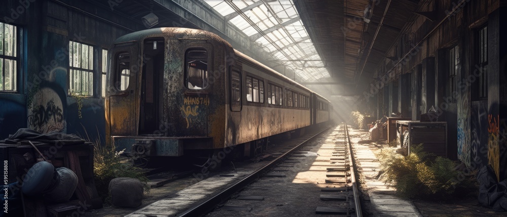 Realistic Post Apocalypse Landscape illustration of railway carriage ...