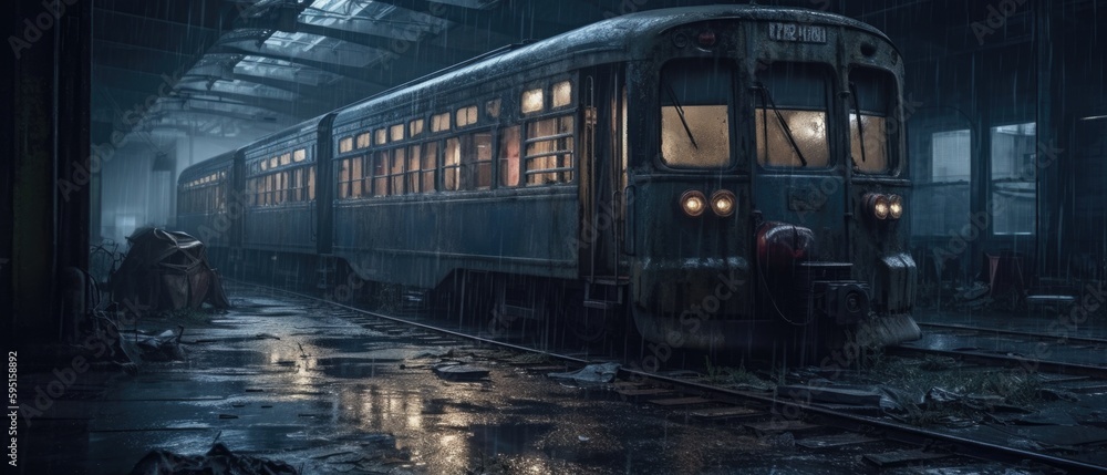 Poster Realistic Post Apocalypse Landscape illustration of metro train ...