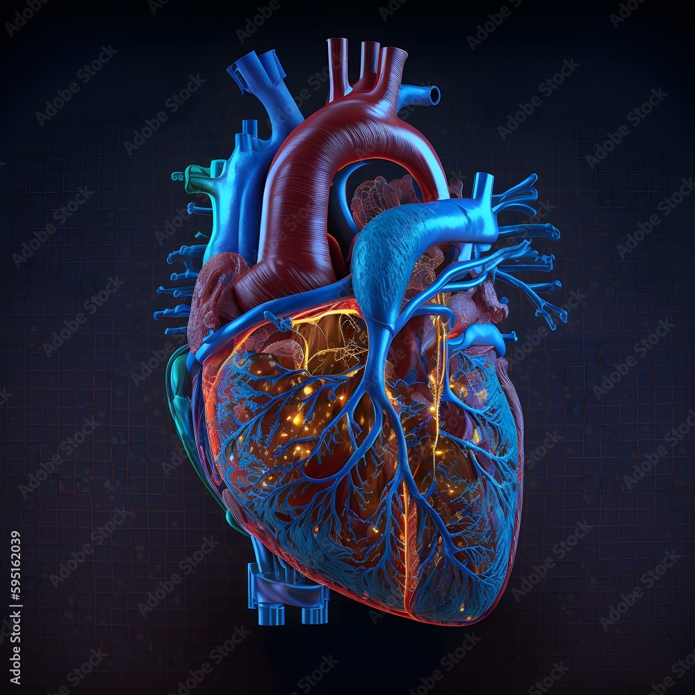 realistic crosssection of the full human heart detailed 3D closeup view ...