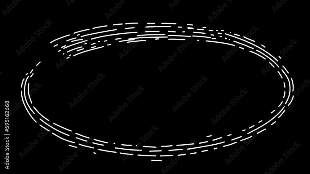 Speed circle orbit hand drawn cartoon animation. White on black overlay ...