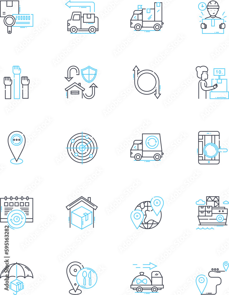 Dispatch and transport linear icons set. Delivery, Shipping, Logistics ...