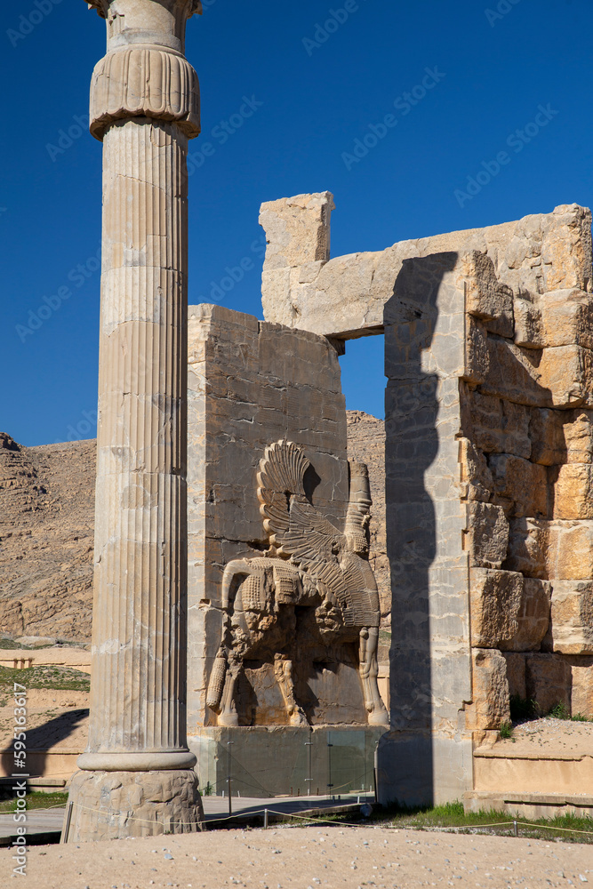 Horn-shapes of Terrace of South Western Wall, Persepolis Stock Photo ...
