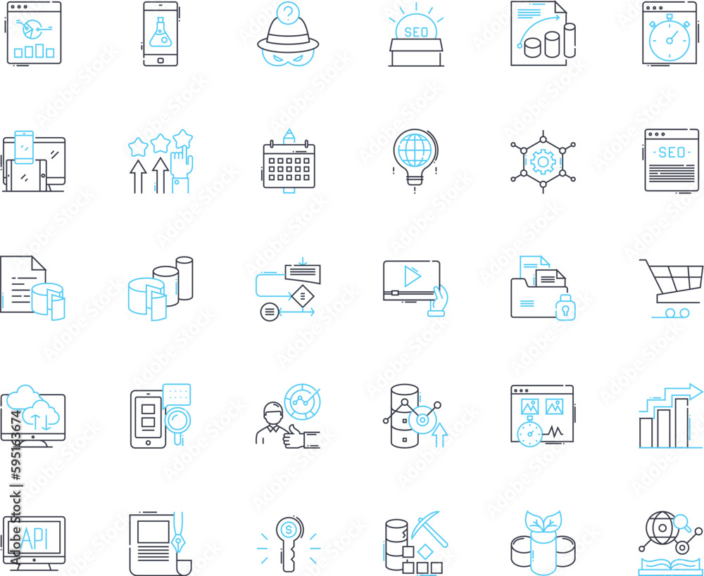 Competitor analysis linear icons set. Competition, Rivals, Comparison, Benchmarking, Performance ...