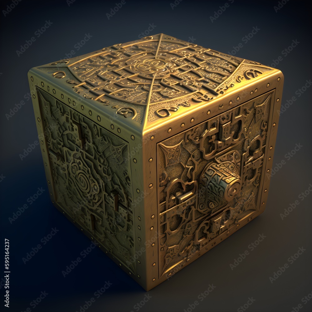 very intricate old gold puzzle box octane render volumetric light ...