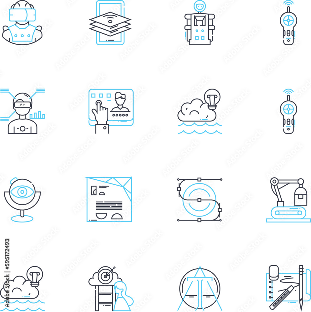 technical drawing linear icons set. Blueprint, Schematic, Drafting ...