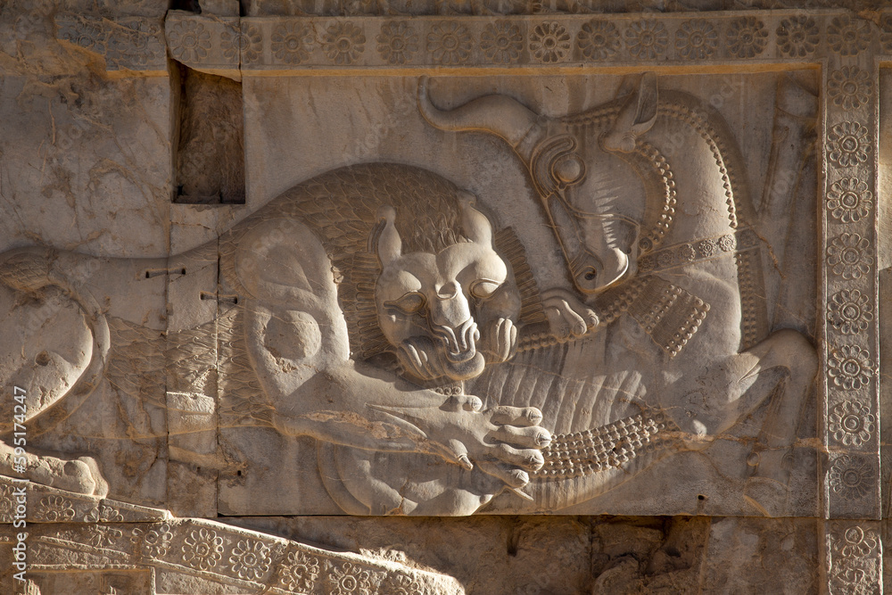 Lion Bas-relief on Eastern Stairway of Apadana Palace, Persepolis Stock ...