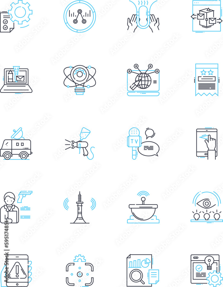 Exhibitions and shows linear icons set. Display, Showcase, Expo ...