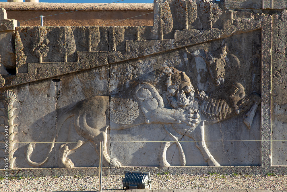 Lion Bas-relief on Eastern Stairway of Apadana Palace, Persepolis Stock ...