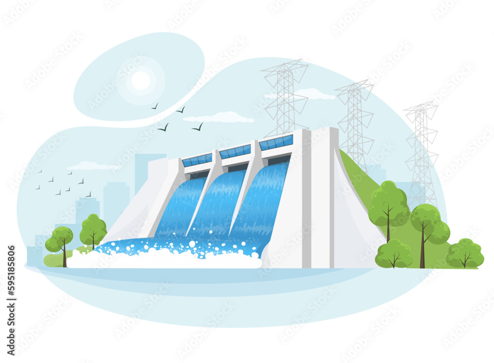 Hydroelectric clean power plant station factory. Renewable green ...