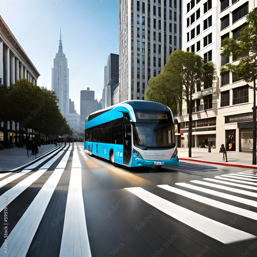 driving bus in the city at day by ai art Stock Photo | Adobe Stock