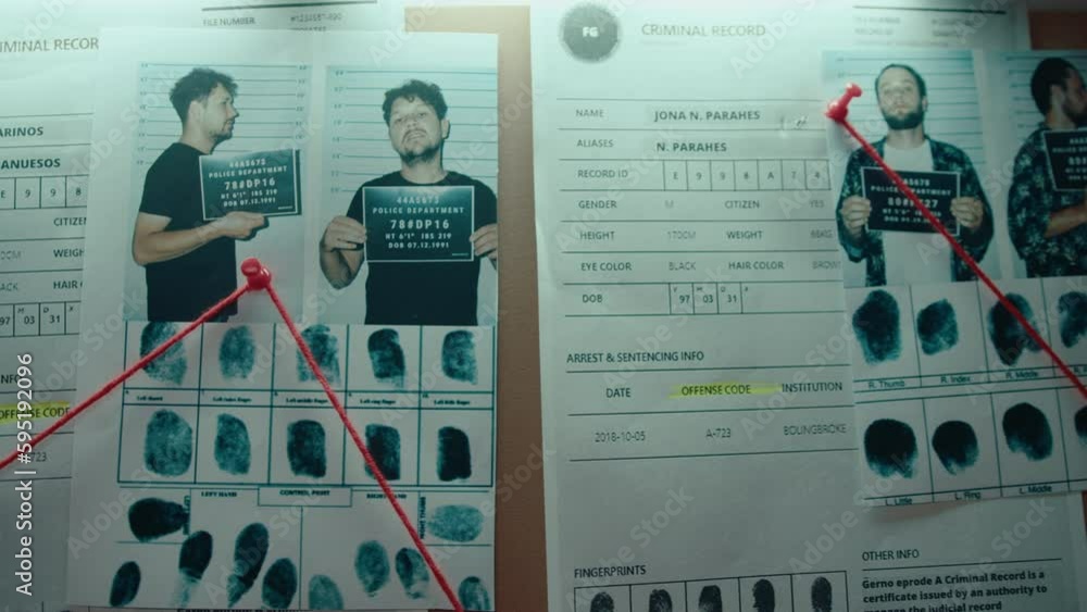 Mugshots of suspects, fingerprints and criminal record connected with ...