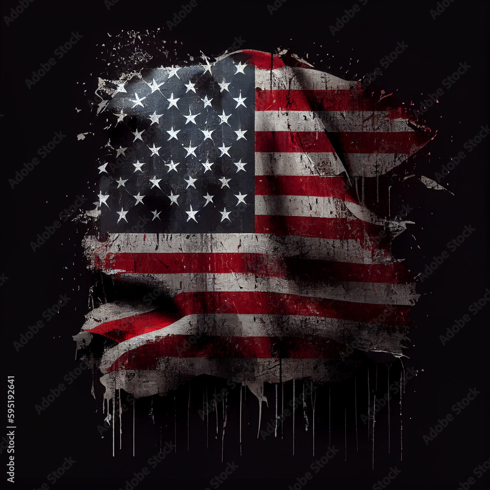 American distressed flag on pure black background. Concept National ...