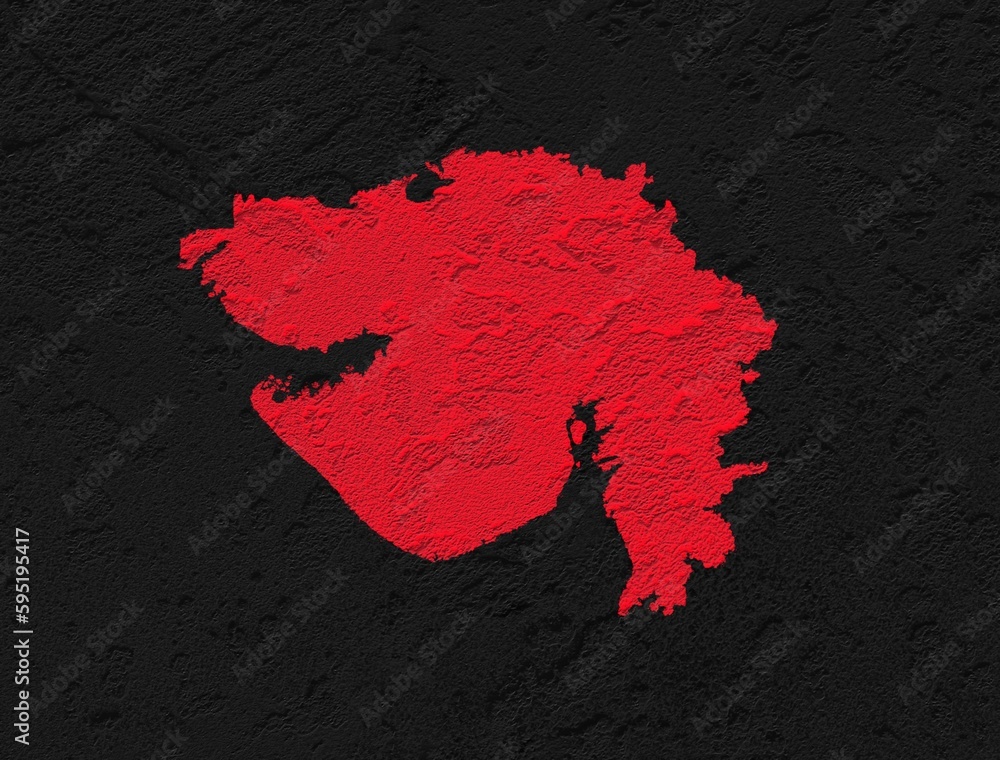 Gujarat red map on isolated black textured background. High quality ...