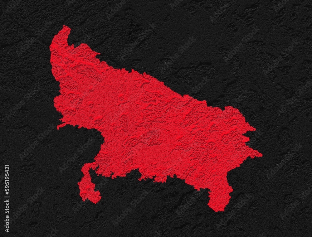 Uttar Pradesh red map on isolated black textured background. High ...