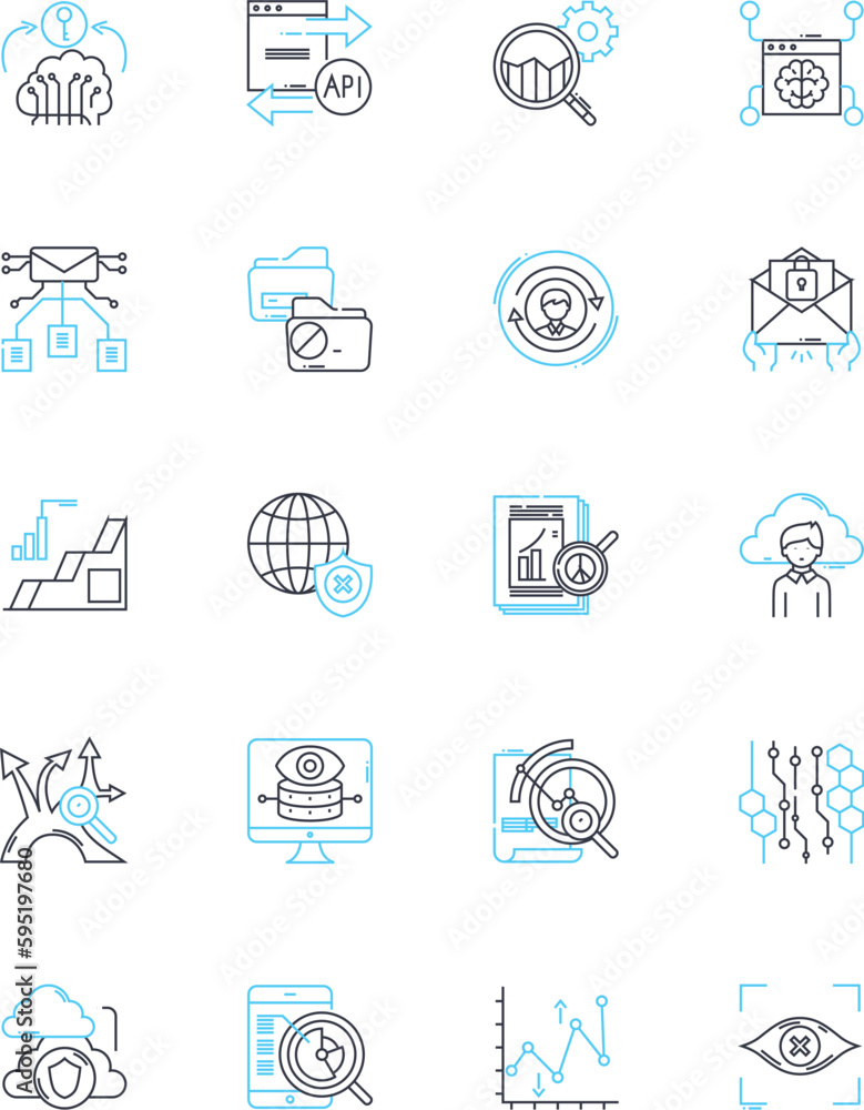 Vecteur Stock Market analytics linear icons set. Trends, Forecasting, Analysis, Insights, Data ...