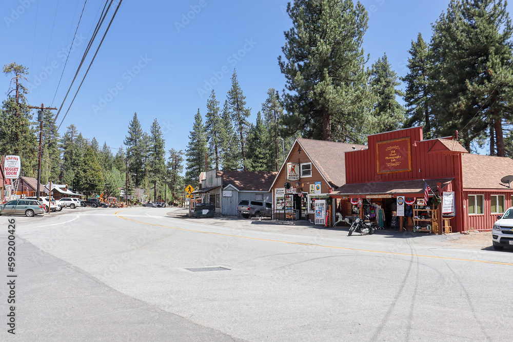 Fawnskin, CA USA - May 21, 2022: View of Rim of the World Dr., the main ...