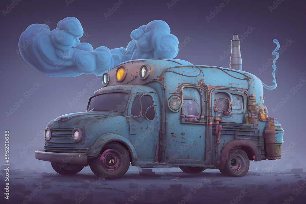 ai-generated illustration of a broken down food truck or ice cream ...