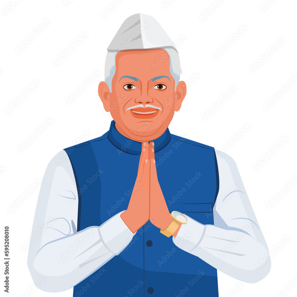 Indian senior Politician, Indian man politician showing namaskar Stock Vector | Adobe Stock