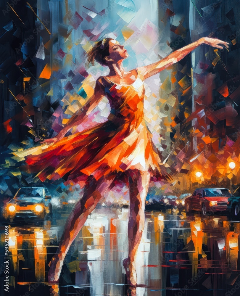 abstract woman red dress dancing rain highly digital elegantly strong ...