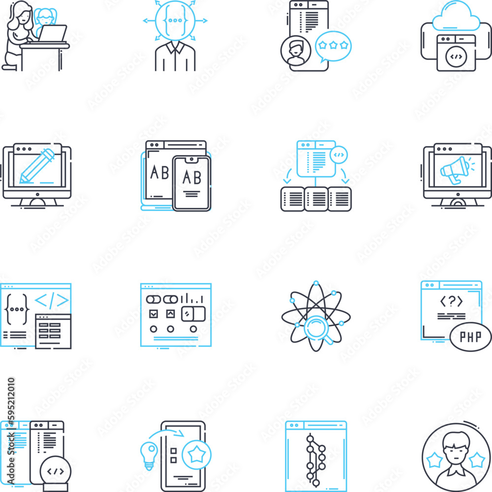 Mainframe computer linear icons set. Legacy, Centralized, Durable ...