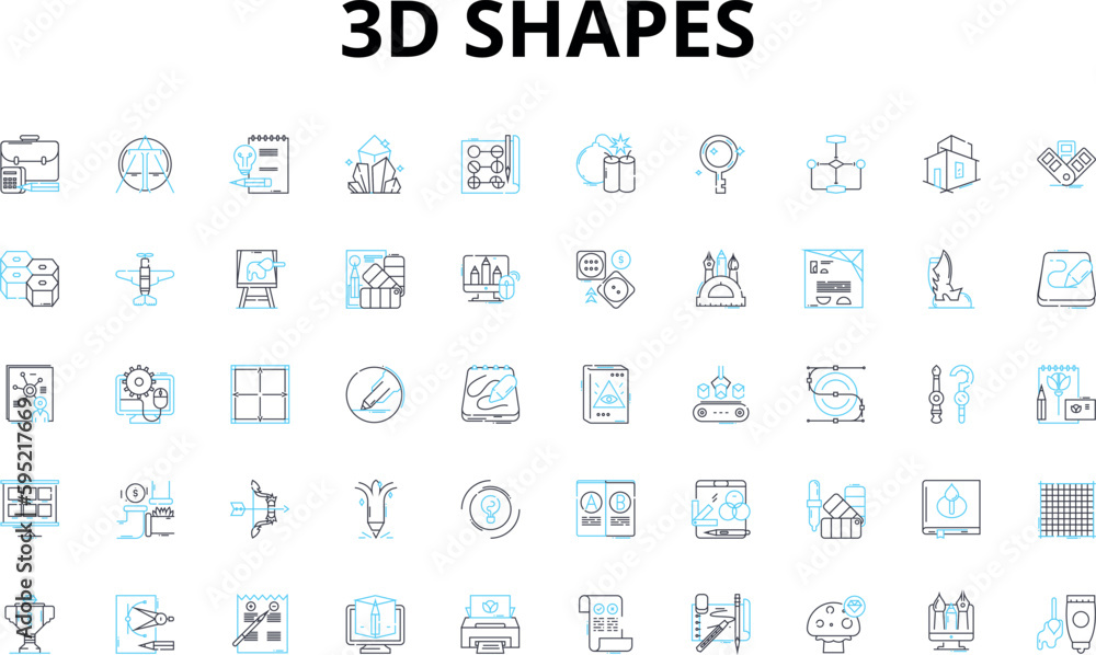 3d shapes linear icons set. Cube, Pyramid, Cylinder, Sphere, C ...