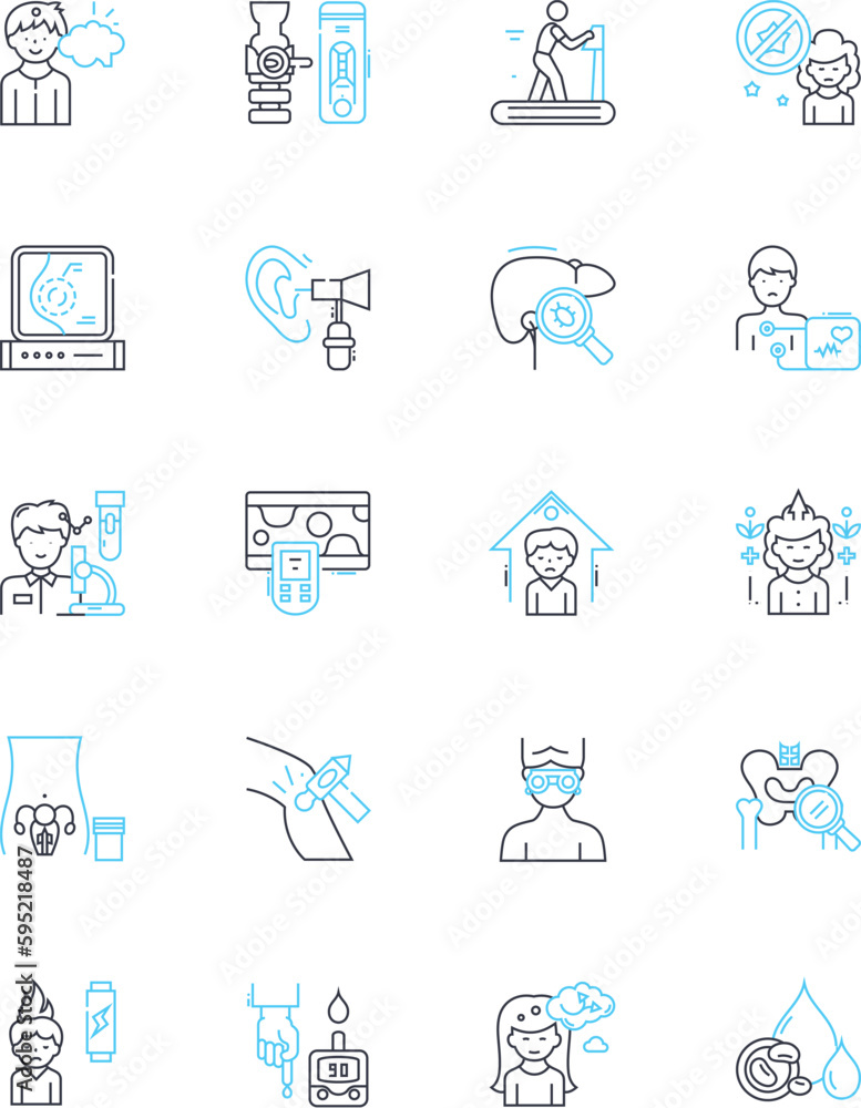 Disease management linear icons set. Prevention, Diagnosis, Treatment ...