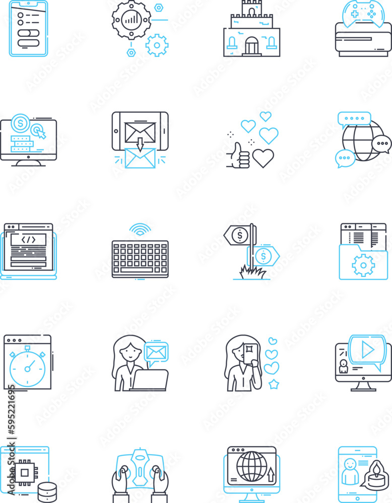 Information highway linear icons set. Internet, Web, Cyberspace, Nerk ...