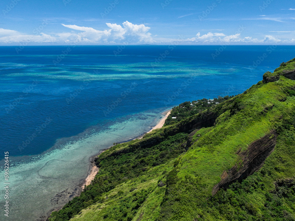 Aerial view of tropical island along the cliffs edge Torres Strait ...