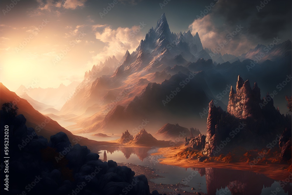 a photograph of epic fantasy mountains epic fantasy landscape hyper ...