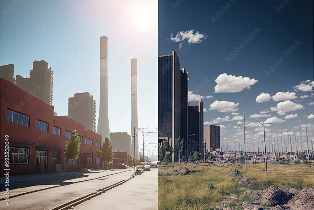 A side by side comparison of green energy used in cities, wind and ...