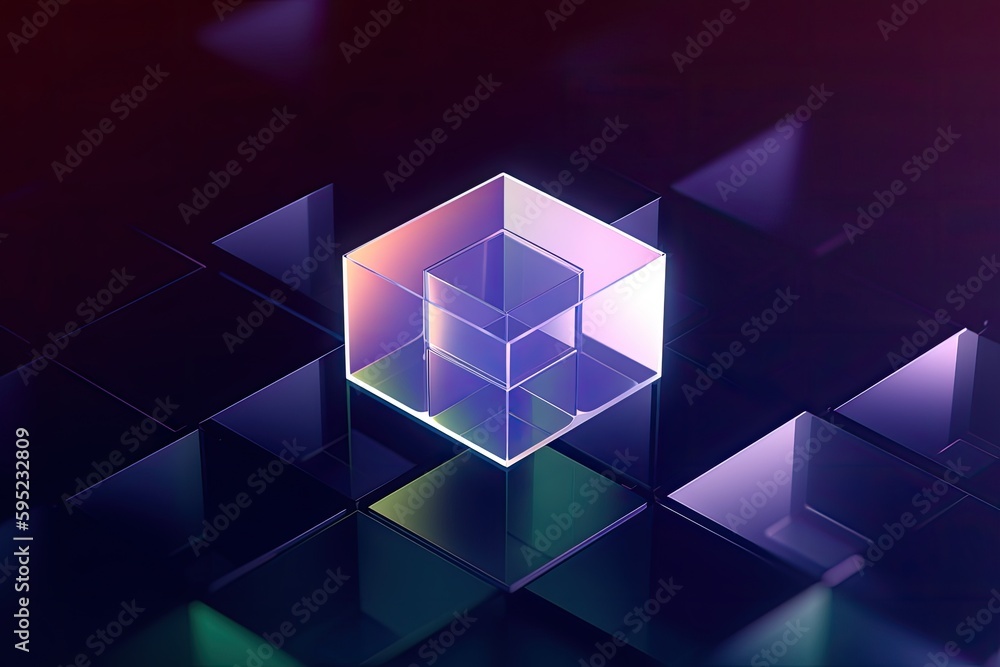 Glas cube on dark background, concept art created using generative AI ...