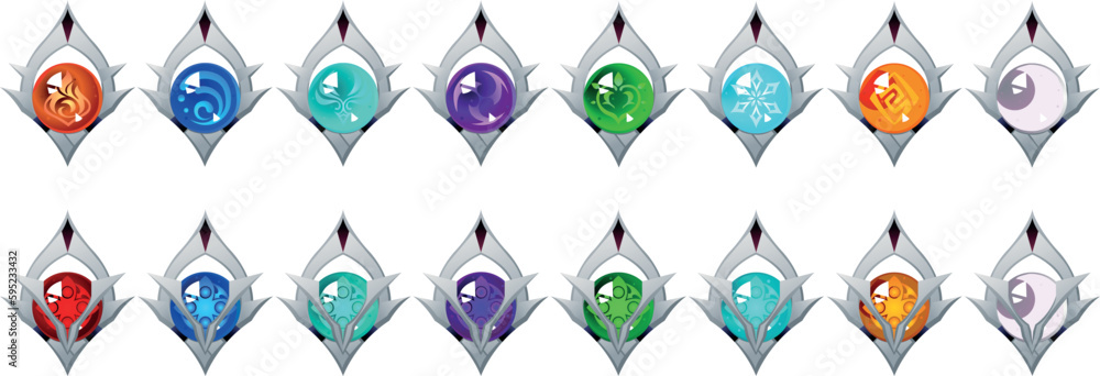 Genshin Impact Fatui vision all elements and empty eye isolated on ...