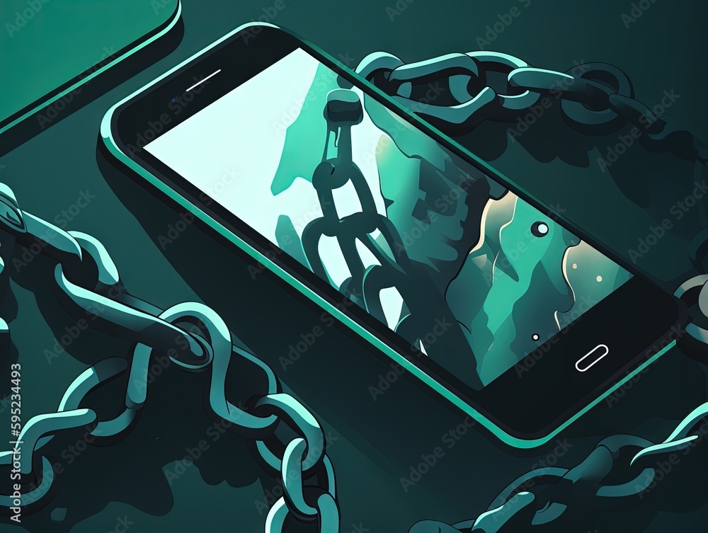 cell phone that has been chained to a chain, phishing scams Stock Photo ...