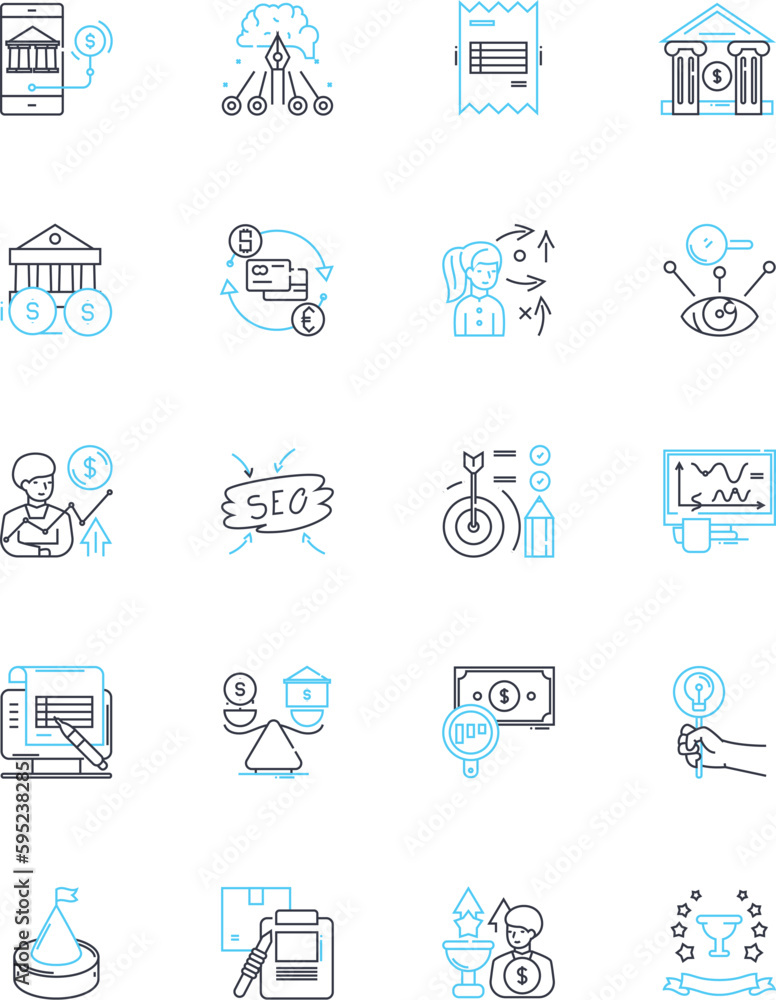 Strategic planning linear icons set. Forecasting, Analysis, Goal ...
