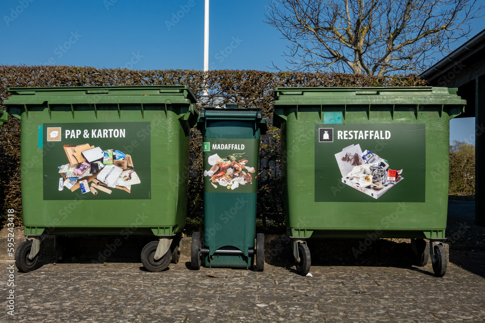 Copenhagen, Denmark Garbage receptacles at a community garden in the ...